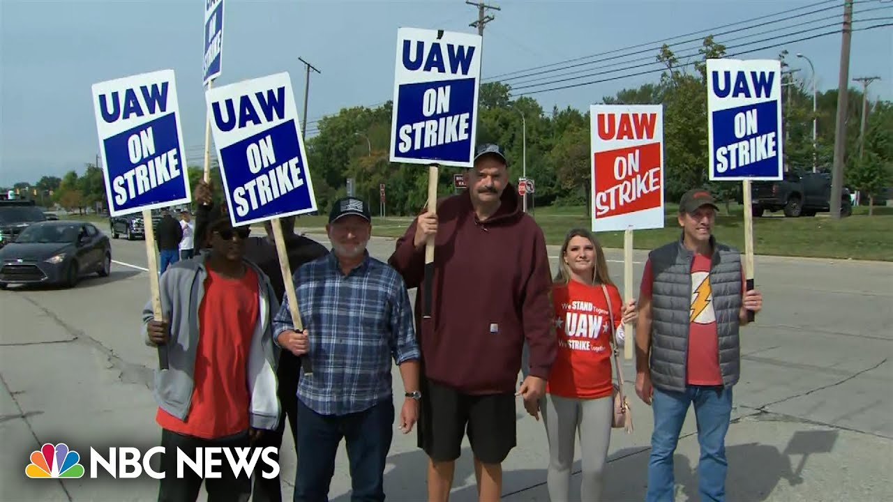 ‘We stand with workers’: Sen. Fetterman joins auto union picket line in ...