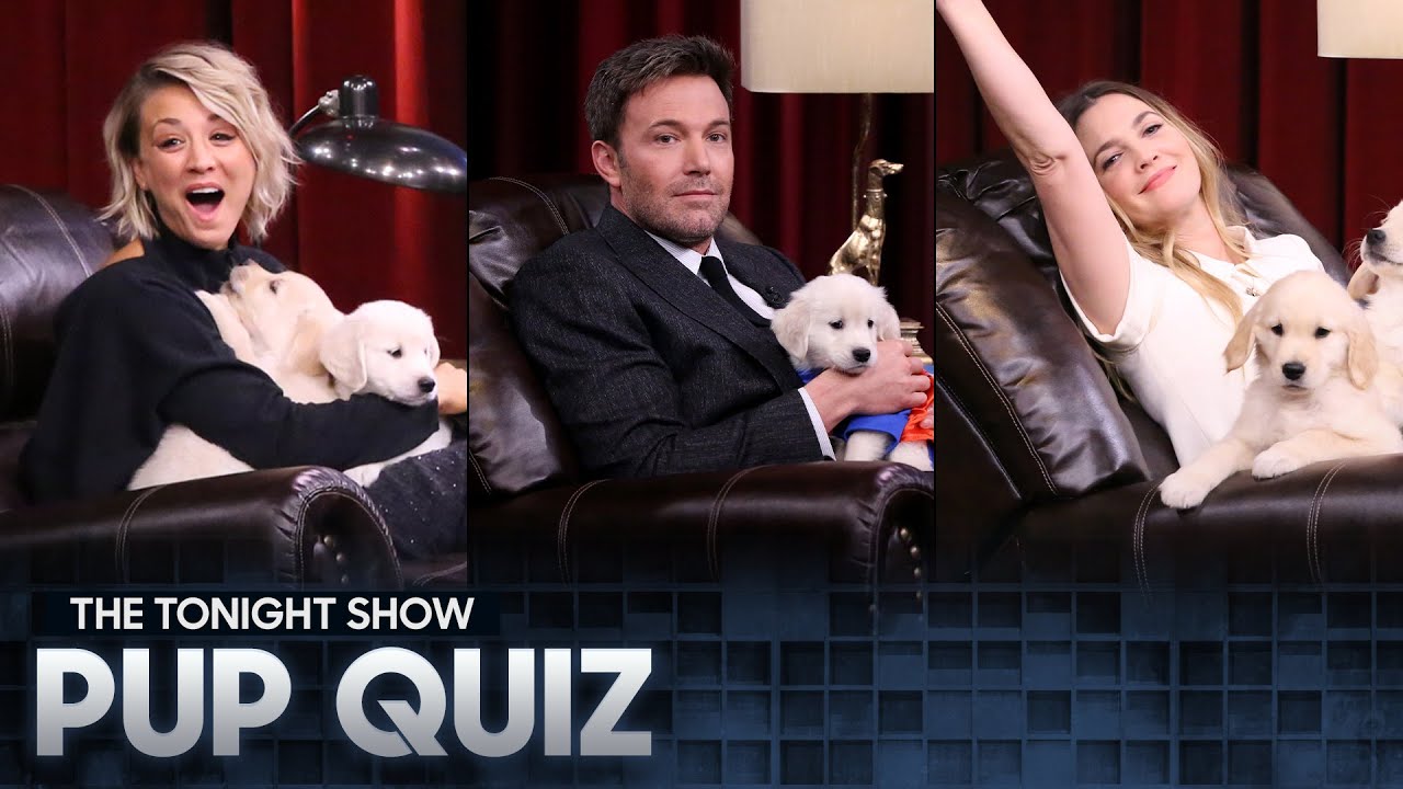 Pup Quiz with Kaley Cuoco, Ben Affleck and Drew Barrymore | The Tonight Show Starring Jimmy ...