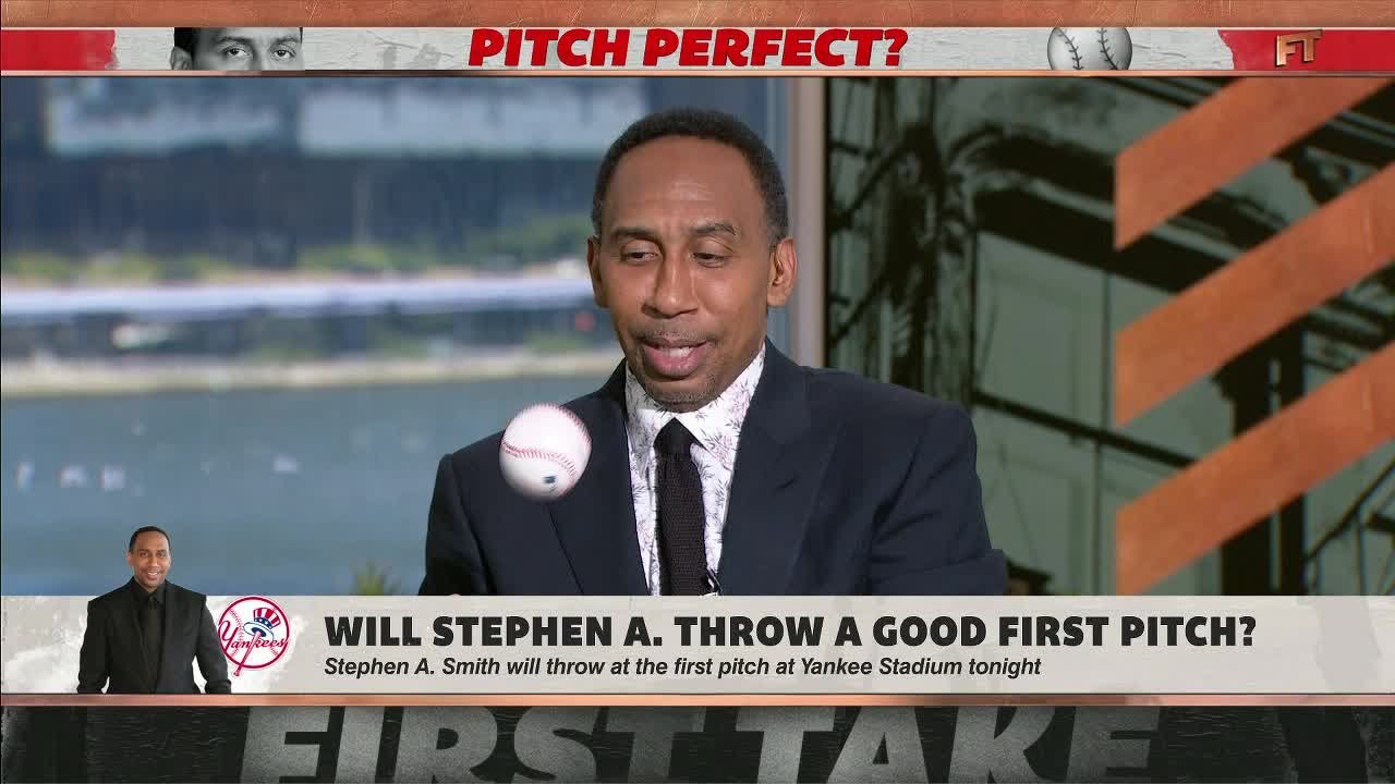 Stephen A. practices his first pitch on the set ⚾ | First Take - The ...