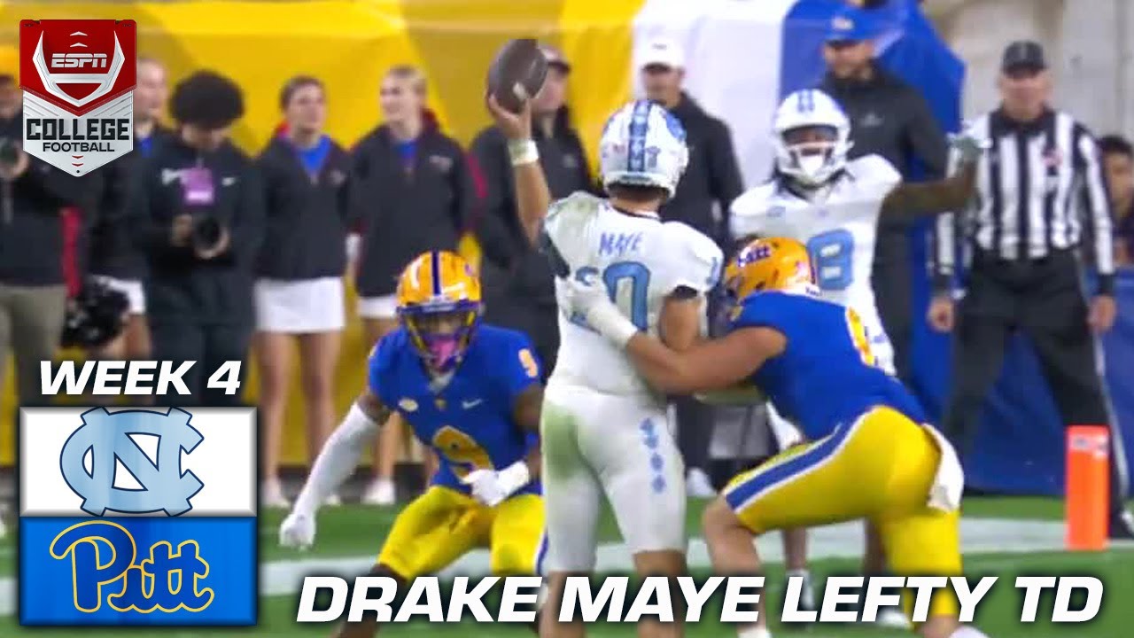 Drake Maye throws a LEFT-HANDED TOUCHDOWN vs. Pitt | ESPN College ...