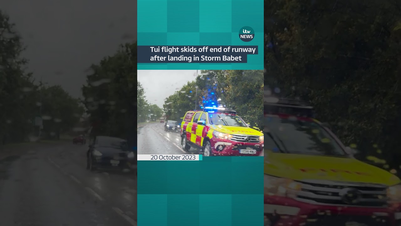 Tui flight skids off end of runway after landing in #stormbabet #leeds ...