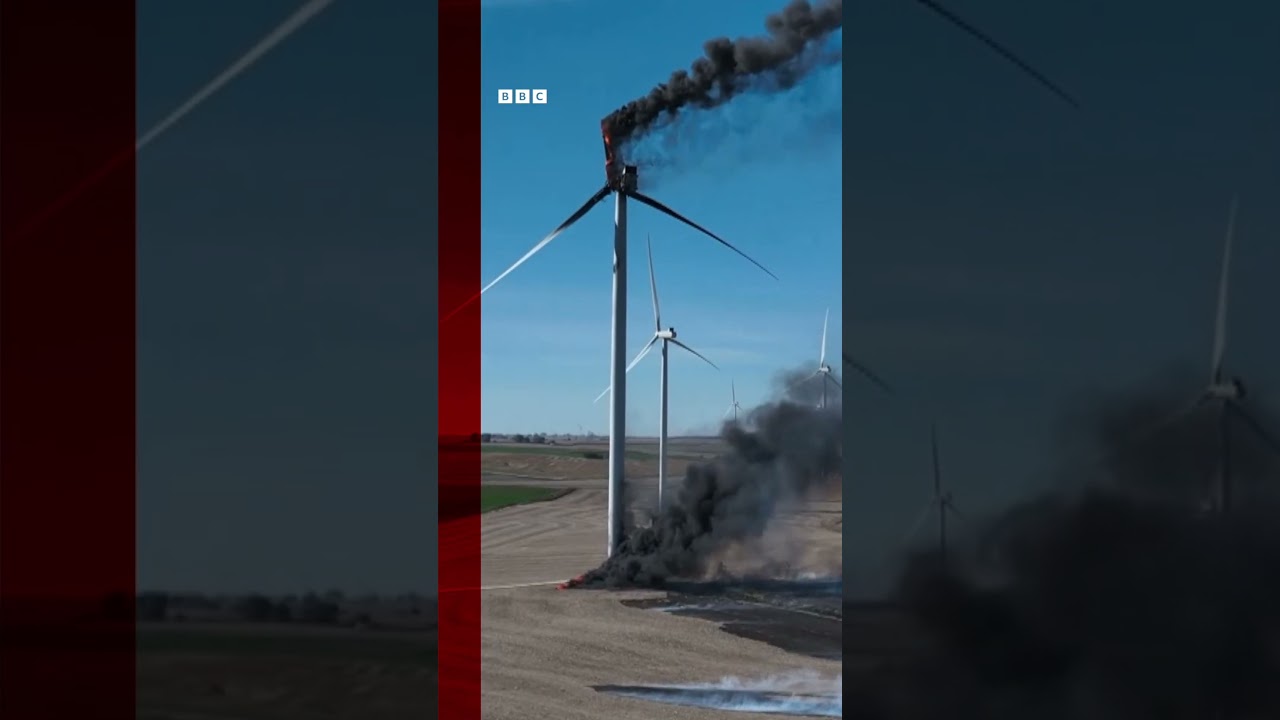Wind turbine blade falls to the ground in Iowa, starting a fire. # ...