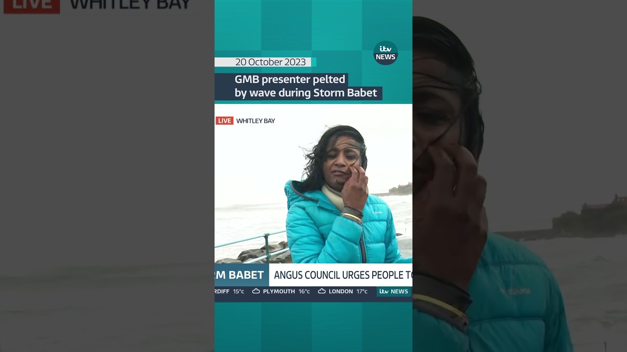 GMB weather presenter pelted by wave during #stormbabet #whitleybay ...