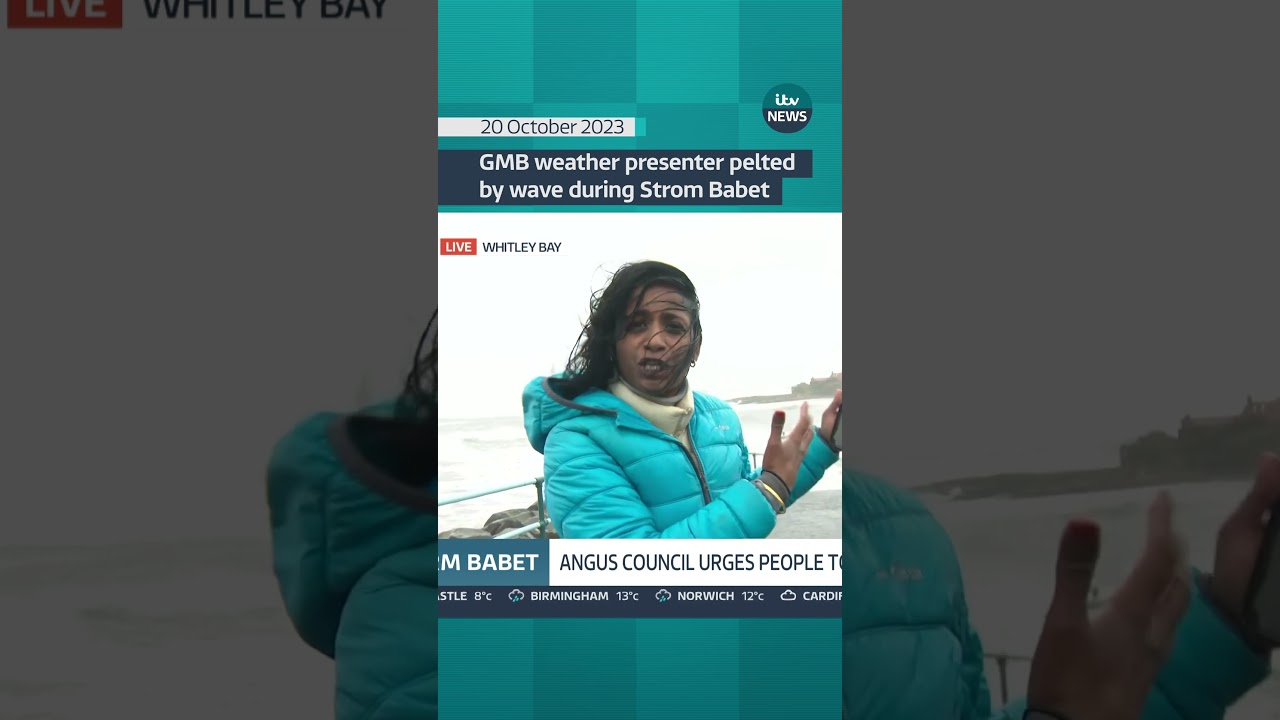 GMB weather presenter pelted by wave during live #stormbabet report # ...