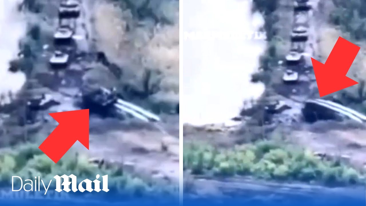 Dramatic moment: Russian tank falls off narrow bridge and 20 more tanks ...