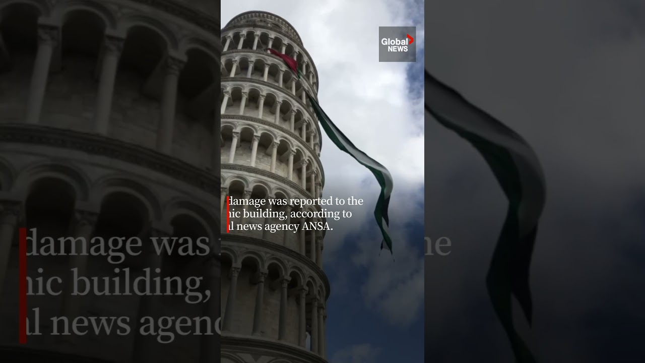 Huge Palestinian flag draped from Leaning Tower of Pisa during protest ...