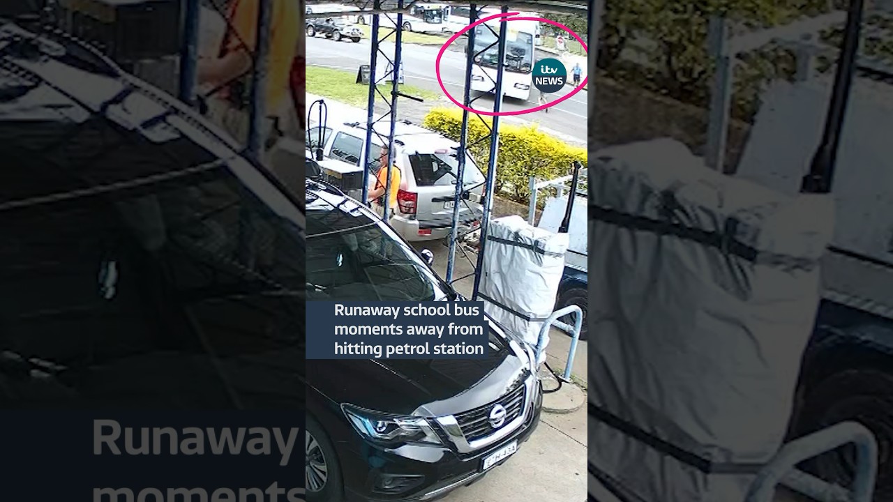 A runaway bus was moments away from hitting a petrol station before a ...