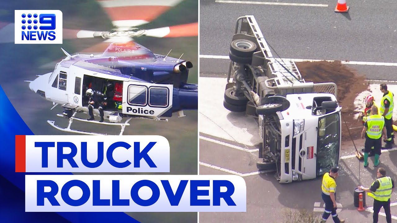 Hunt for men after truck crash sparks diesel spill | 9 News Australia ...