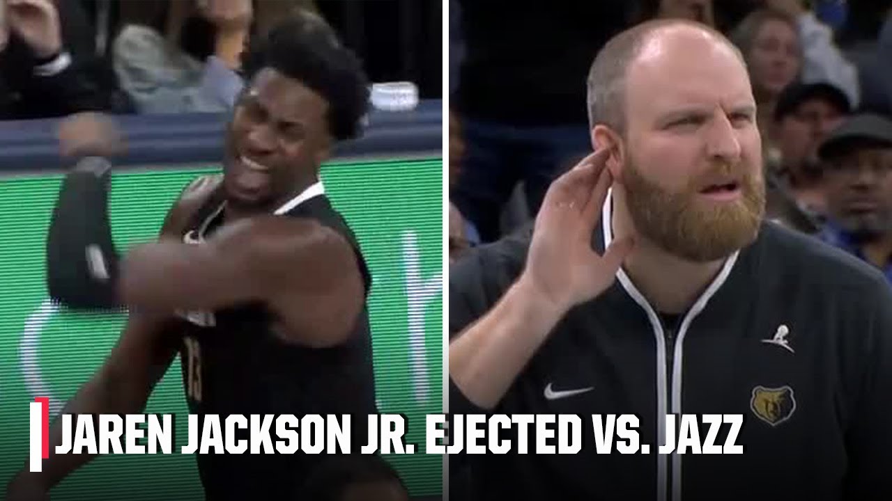 Jaren Jackson Jr. EJECTED after furious reaction to a no-call vs. Jazz ...