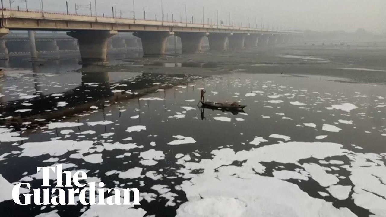 Drone footage shows toxic foam floating on the Yamuna River in Delhi ...