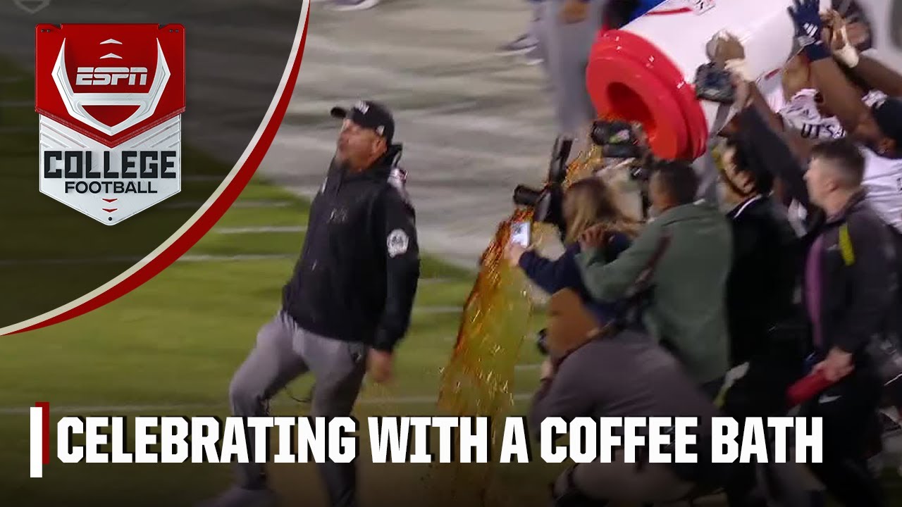 UTSA coach gets a coffee bath to celebrate Frisco Bowl win | ESPN ...