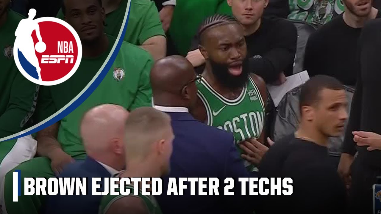 Jaylen Brown EJECTED after arguing foul call in 4th quarter vs. Knicks | NBA on ESPN - The ...