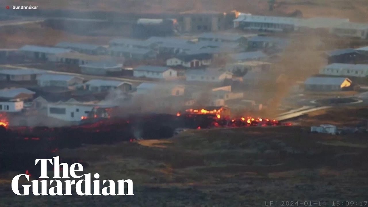 Buildings seen on fire after volcano erupts in south-west Iceland - The ...