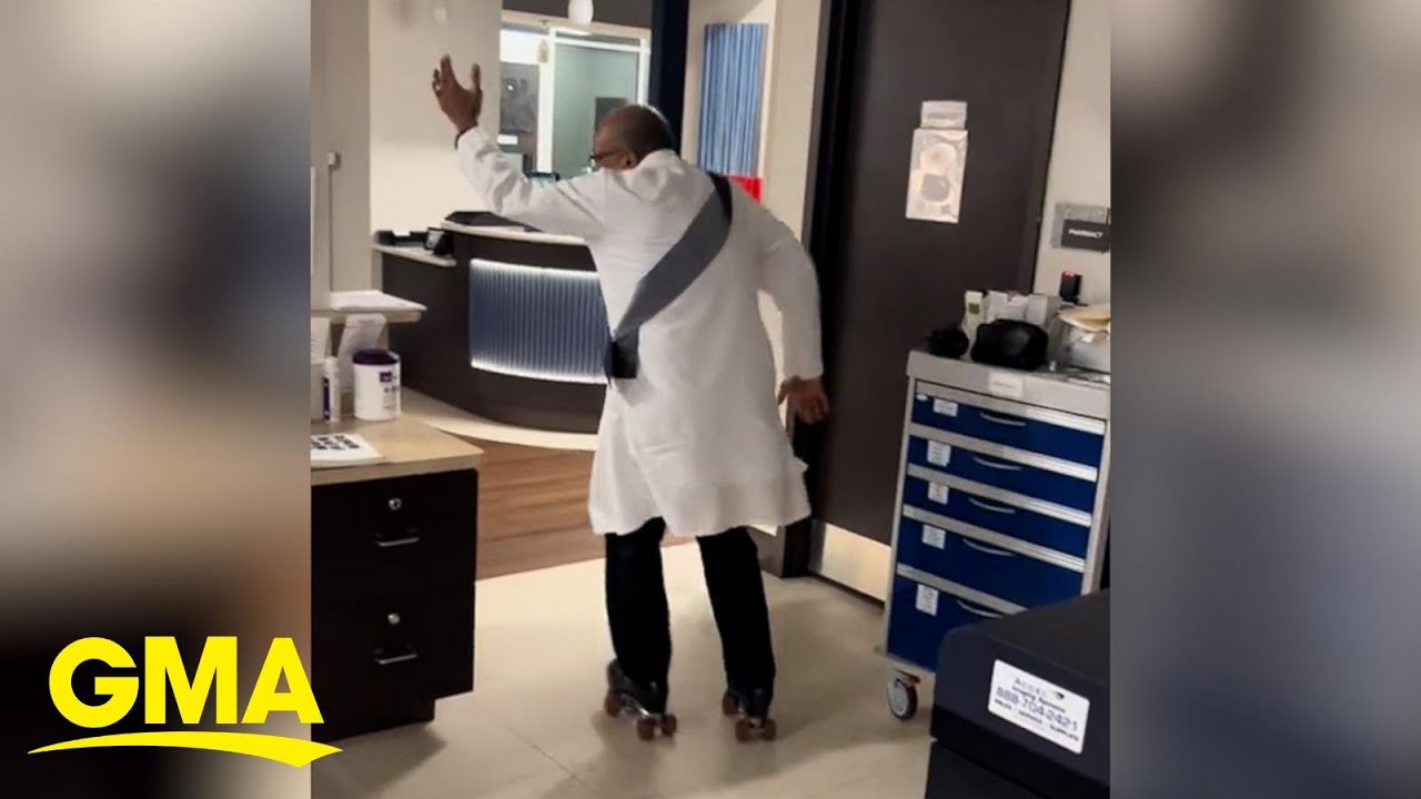 Doctor celebrates retirement by showing off his roller-skating skills ...