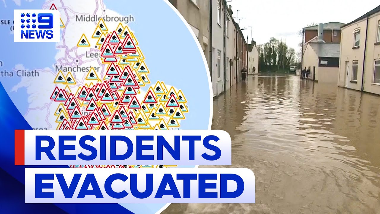 Thousands forced to evacuate after floods in England | 9 News Australia ...